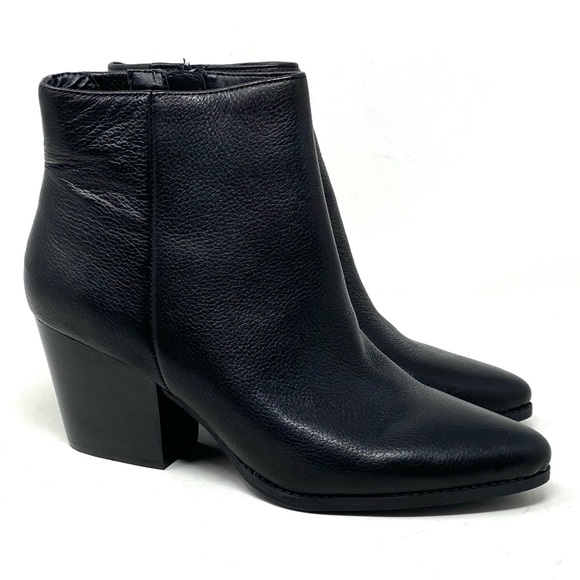 Sun & Stone | Shoes | Sun Stone Eryn Block Heel Leather Bootie Black ...